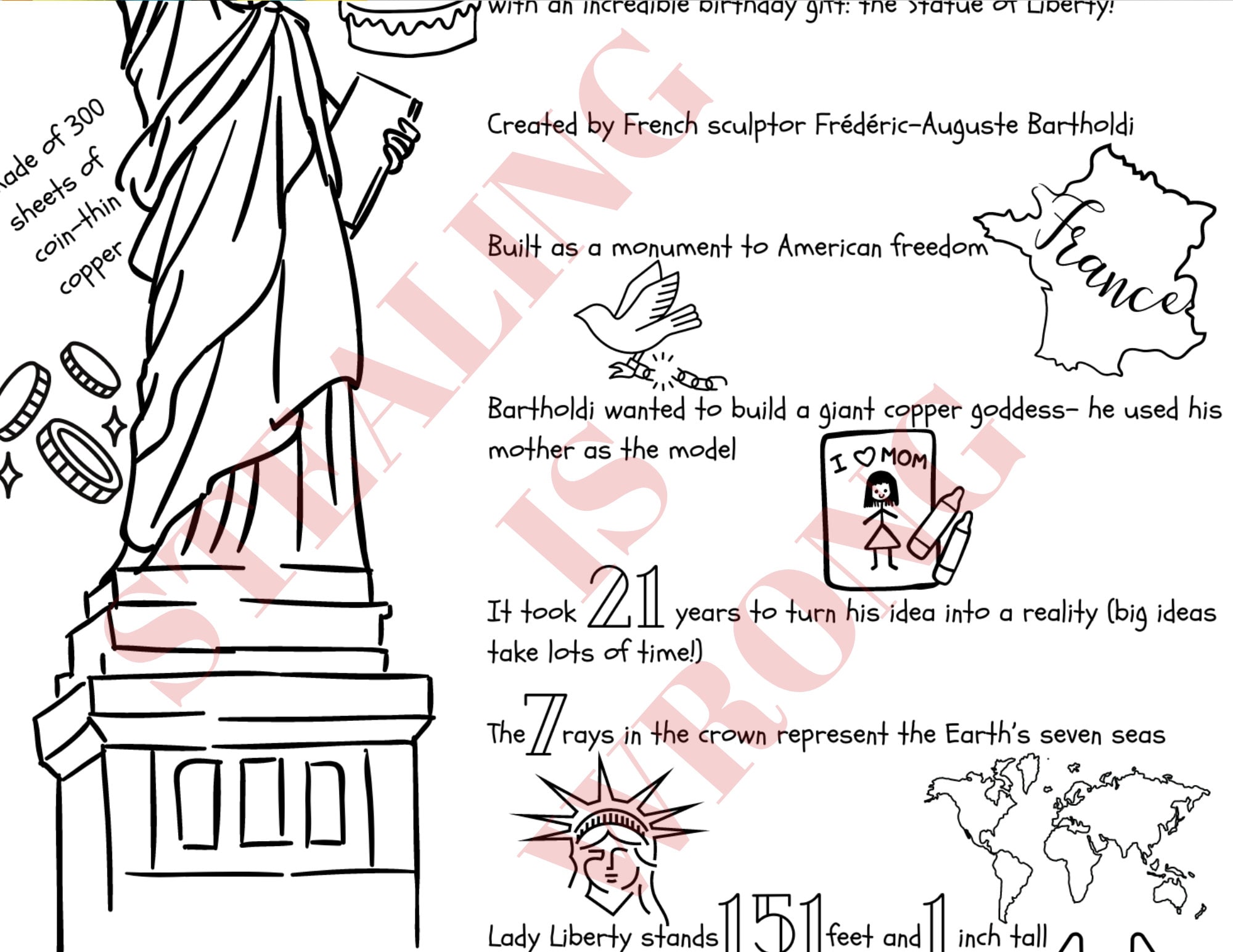 Statue of Liberty Fact Sheet, Fourth of July Coloring Page, Patriotic ...