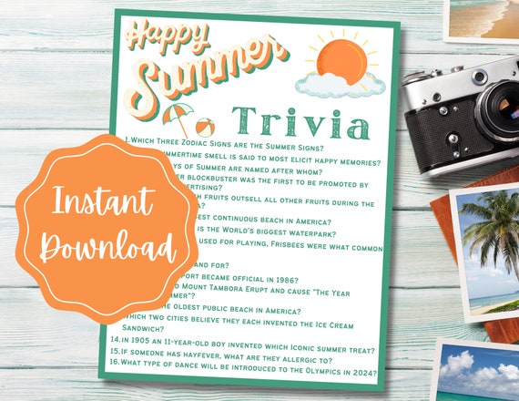 Summer Trivia Game Summertime Printable Games for Adults and | Etsy