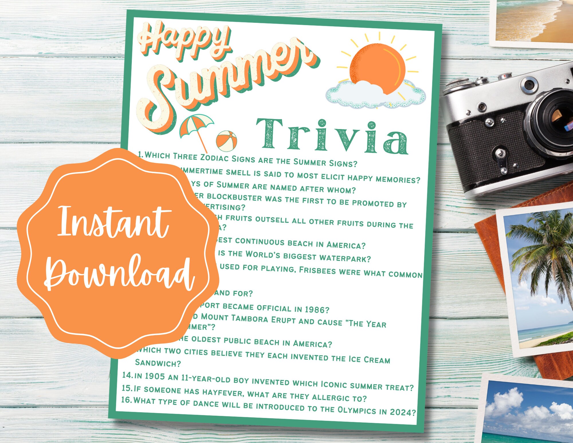 Summer Trivia Game Summertime Printable Games for Adults and - Etsy