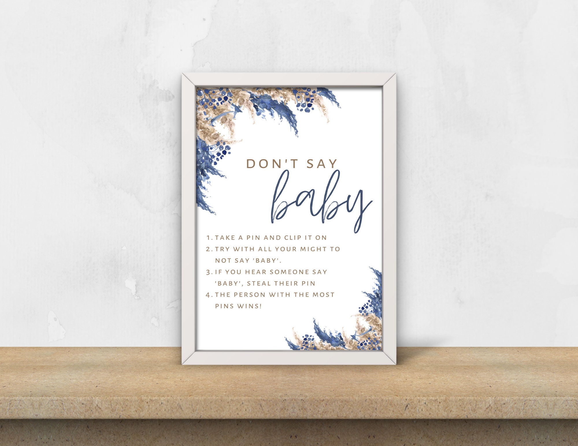 Printable Don't Say Baby Sign, Printable Baby Shower Games, Navy Blue ...