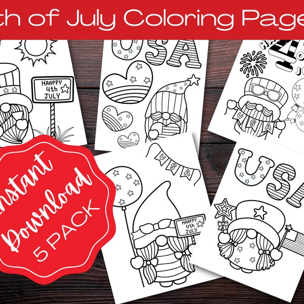 4th of July Gnome Coloring Pages - Etsy