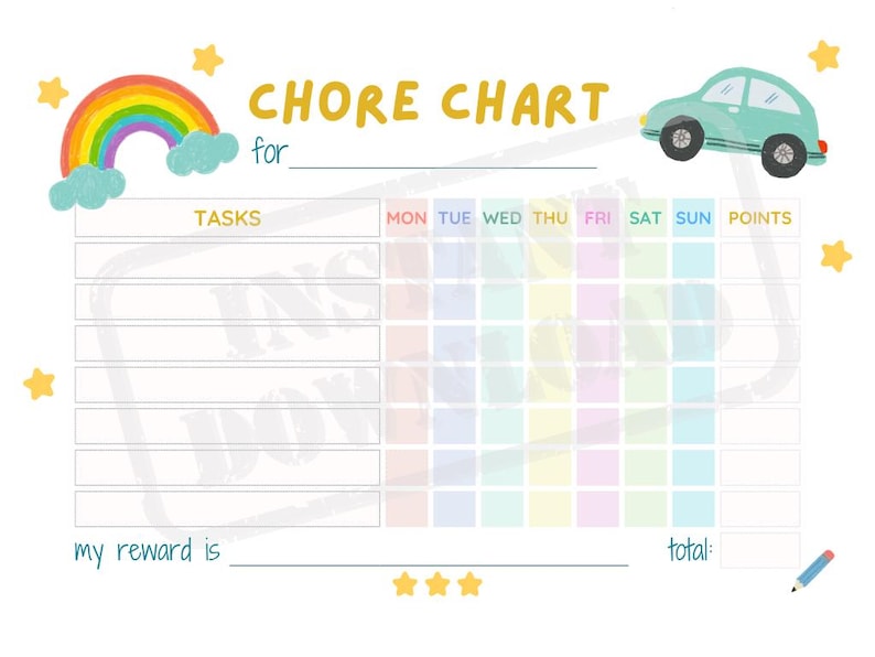 Kids Chore Chart Printable - Etsy