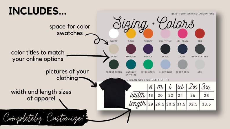 Gildan Size and Color Guide Template, Printify Swiftpod (digital) - Etsy