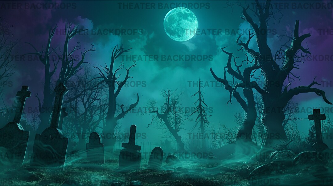 Theater Backdrop Theatre Scene Digital Projection Spooky Graveyard ...