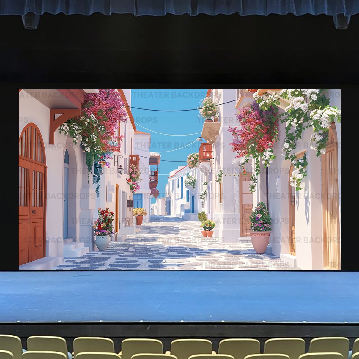 Greece Theater Backdrop, Stage Scenery Background, Mediterranean ...