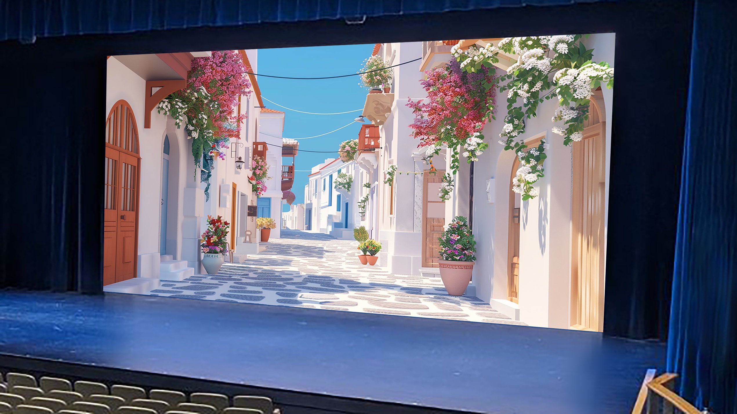 Greece Theater Backdrop, Stage Scenery Background, Mediterranean ...