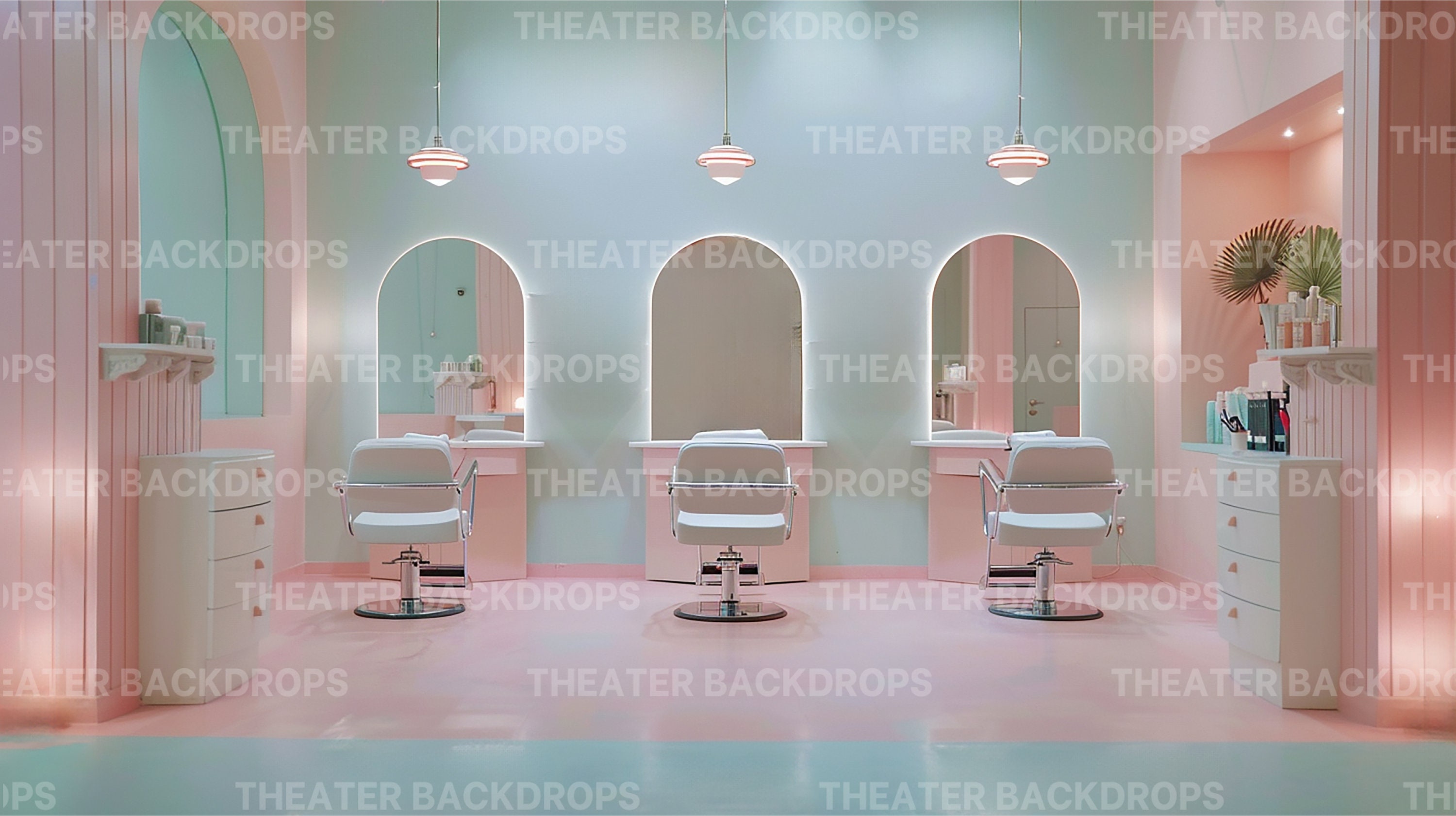 Hair Salon Theater Backdrop, Stage Scenery Background, Pink Backdrop ...