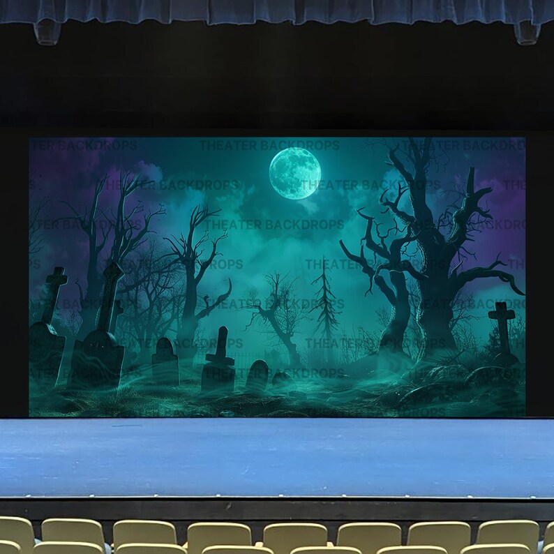 Graveyard Theater Backdrop, Gothic Stage Scenery Background ...