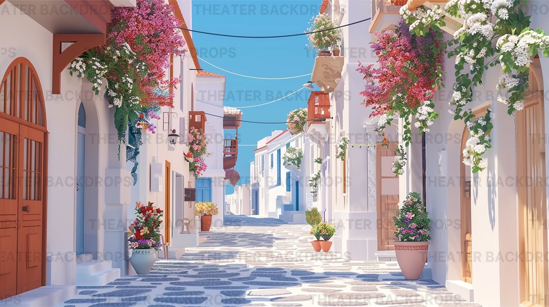 Greece Theater Backdrop, Stage Scenery Background, Mediterranean ...