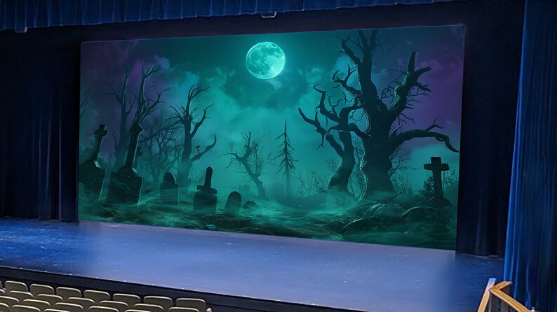 Graveyard Theater Backdrop, Gothic Stage Scenery Background ...