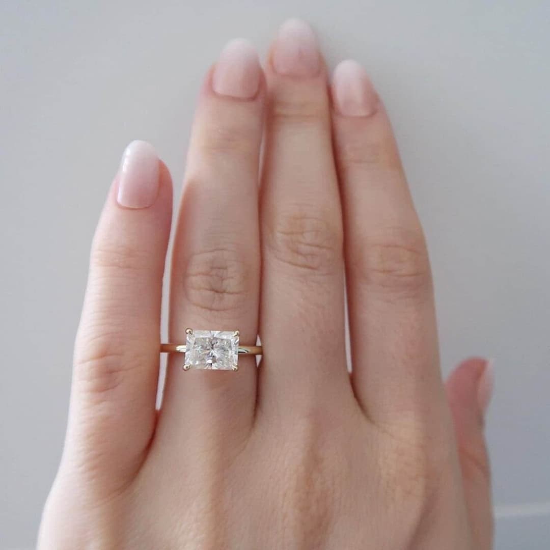 Radiant Cut Moissanite Engagement Ring | East West Solitaire | 14K Gold ...