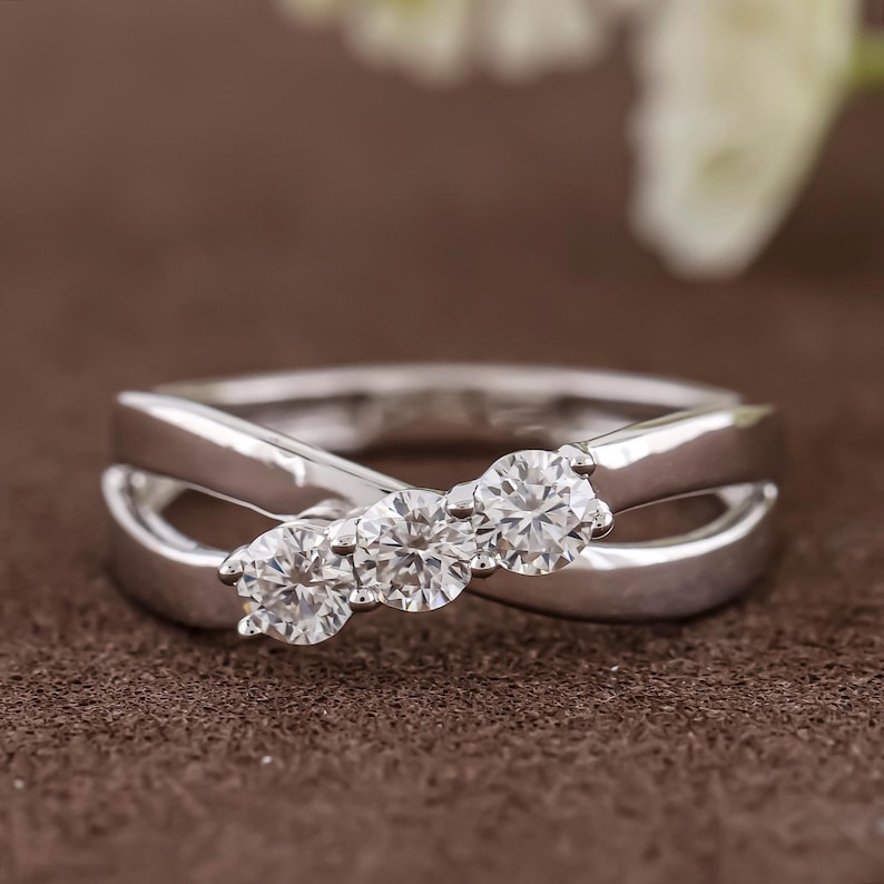 Three Stone Diamond Ring | Criss Cross Promise Ring - Etsy