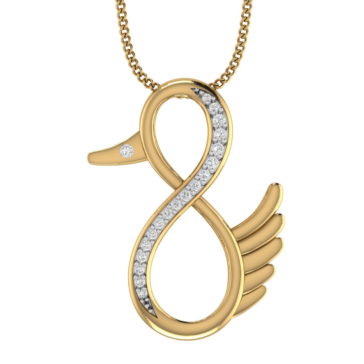 Infinity Bird Diamond Necklace, 14k Gold Pigeon Pendant, Minimalist ...