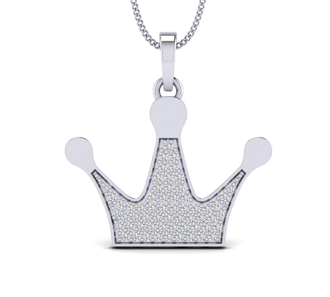 14K Solid Gold Diamond Crown Pendant, Princess Crown Necklace, Queen ...