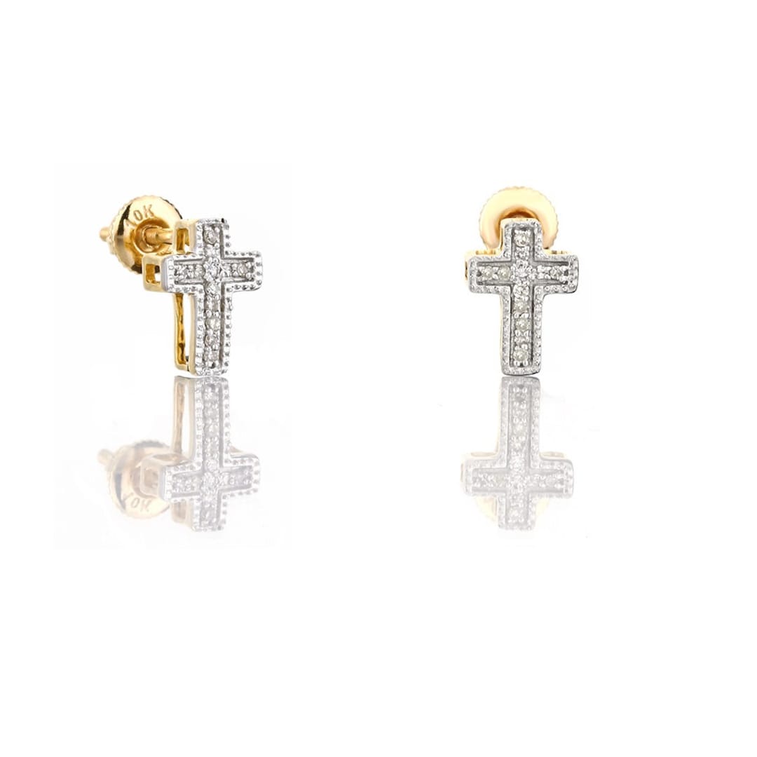 14K Solid Gold Diamond Cross Earrings for Women, Dainty Gold Earrings ...