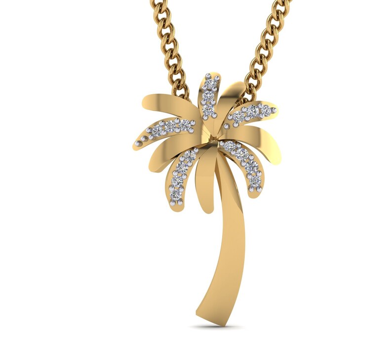 14k Gold Diamond Palm Tree Pendant Necklace | Dainty Summer Jewelry ...
