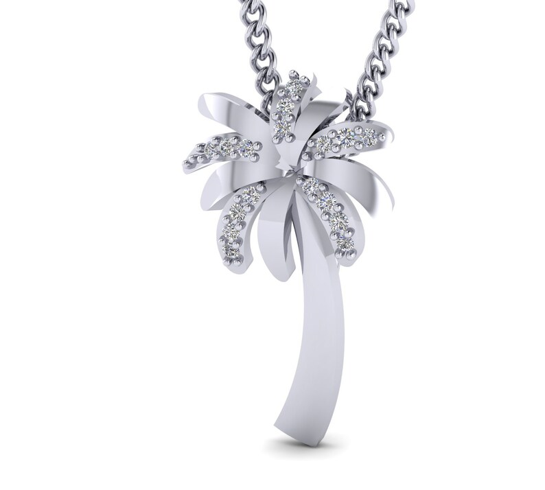 14k Gold Diamond Palm Tree Pendant Necklace | Dainty Summer Jewelry ...