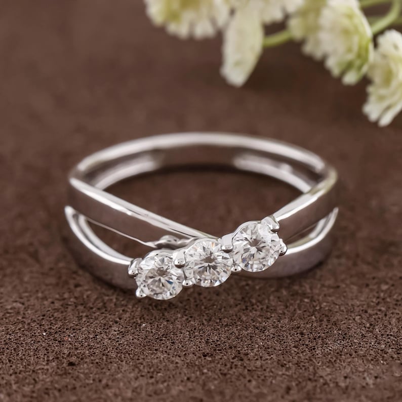 Three Stone Diamond Ring | Criss Cross Promise Ring - Etsy