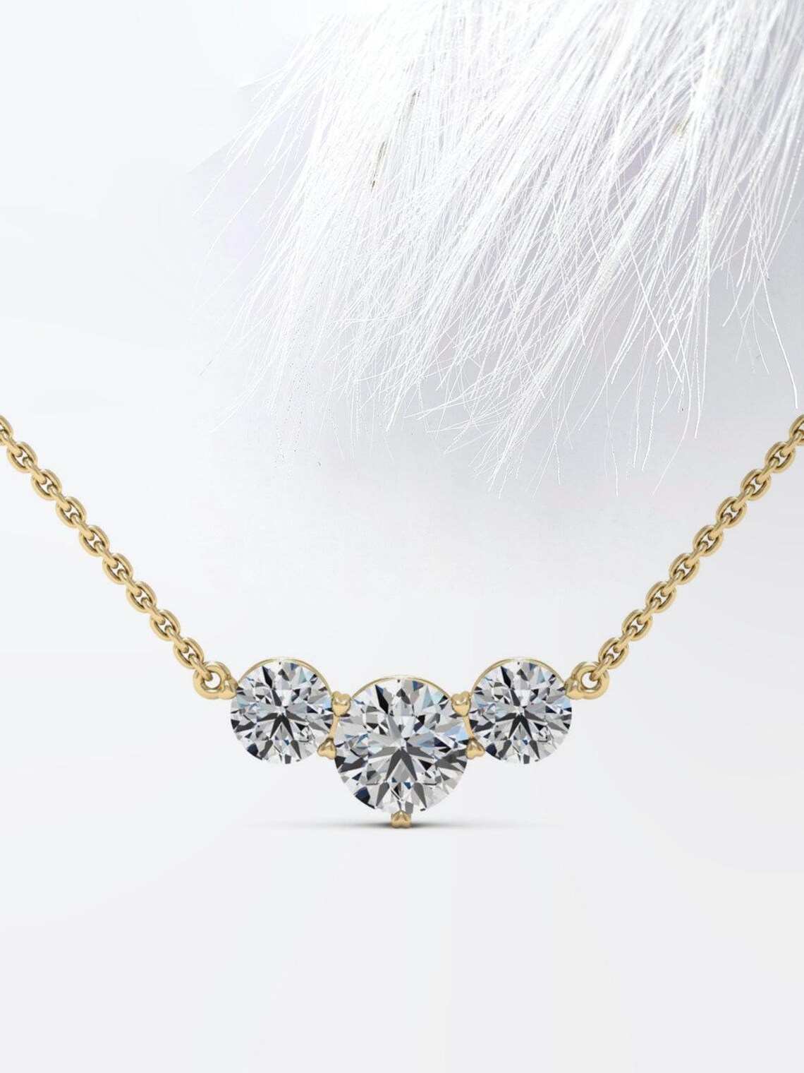 2 Ct Round Cut Lab Grown Diamond Necklace | Sterling Silver Three Stone ...