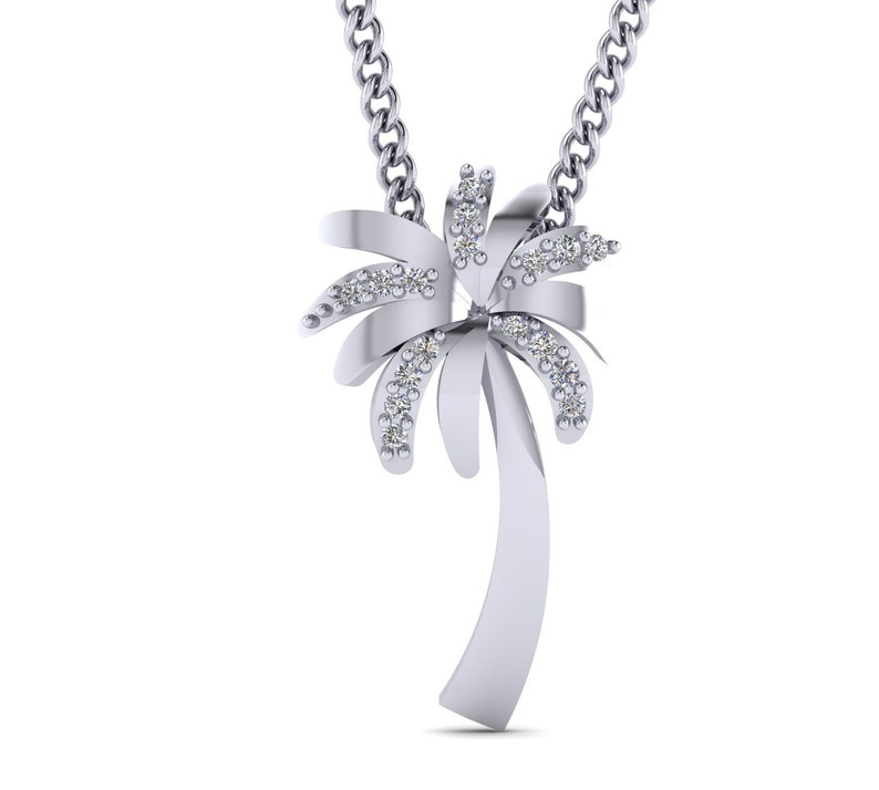 14k Gold Diamond Palm Tree Pendant Necklace | Dainty Summer Jewelry ...
