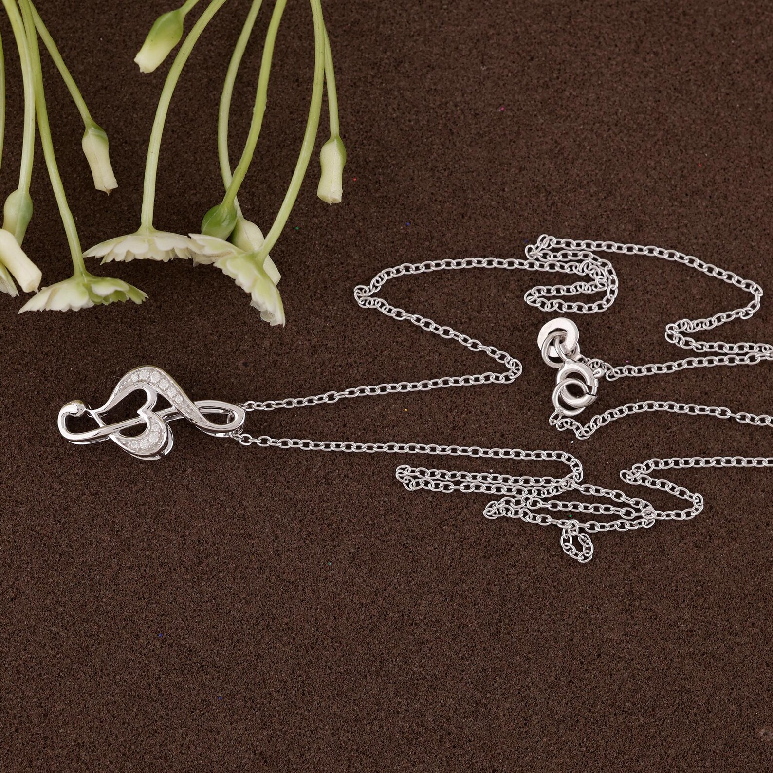 Diamond Treble Clef Pendant Necklace | Sterling Silver Musical Note ...
