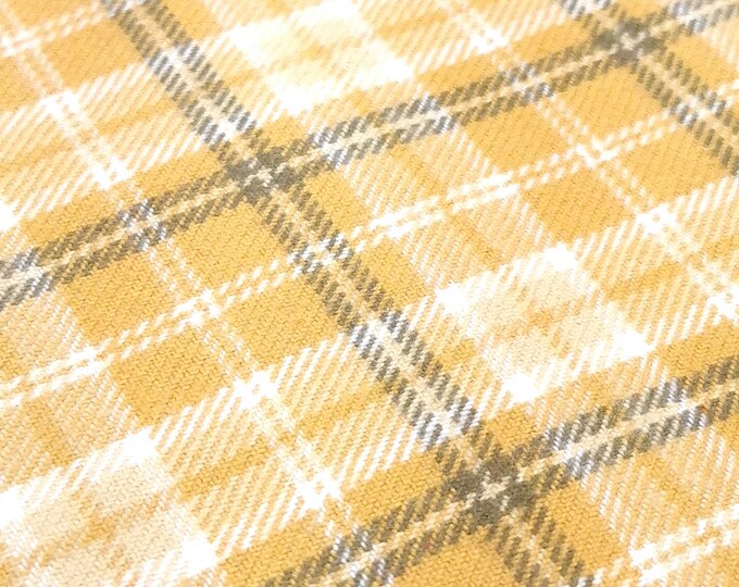 REMNANT Gold & Cream Plaid Cotton Flannel Fabric Marcus Fabrics Primo ...