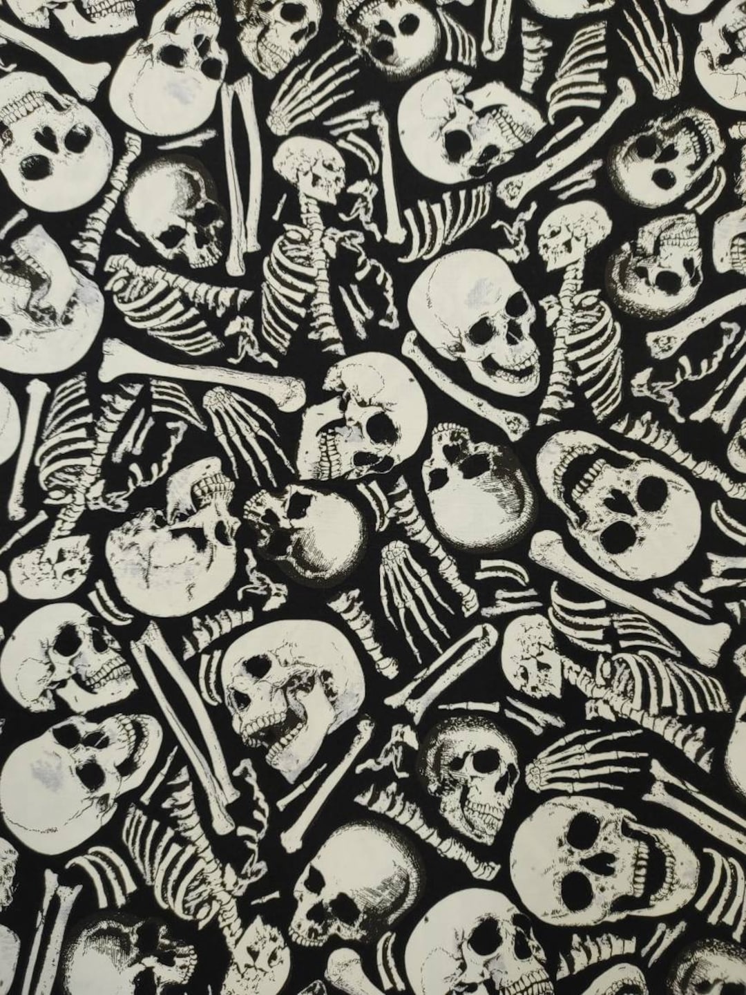 Skull & Bones Skeletons Glow in the Dark Black Quilting Cotton Fabric ...
