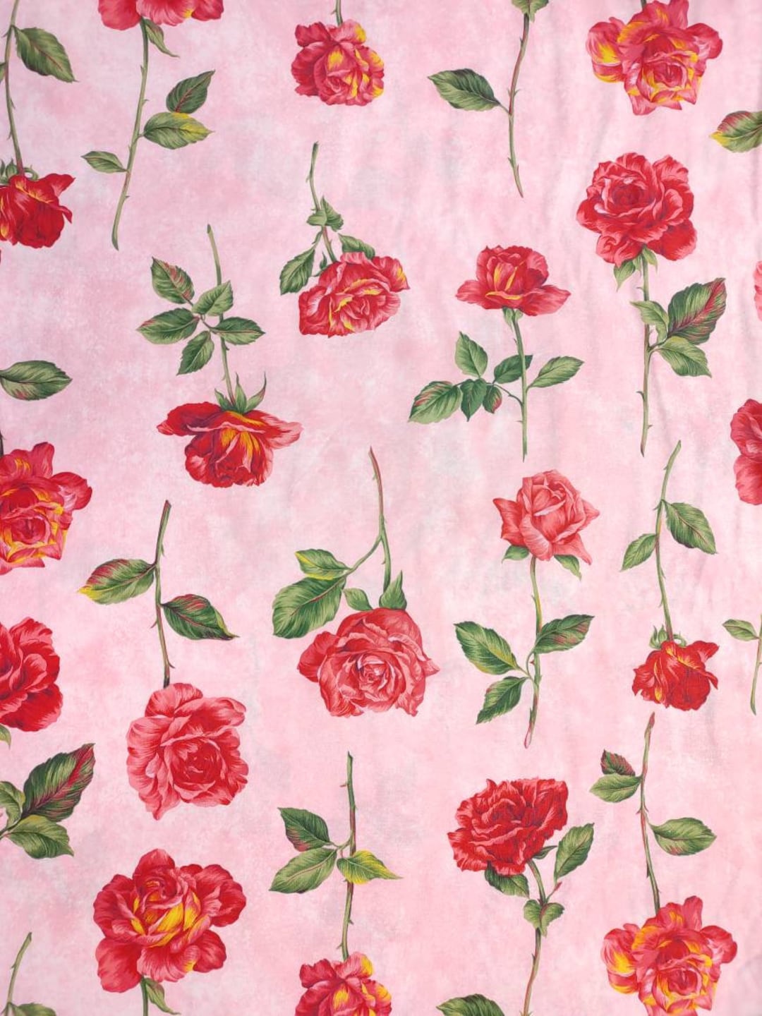 Red Rose on Pink Floral Quilting Cotton Fabric Northcott - Etsy