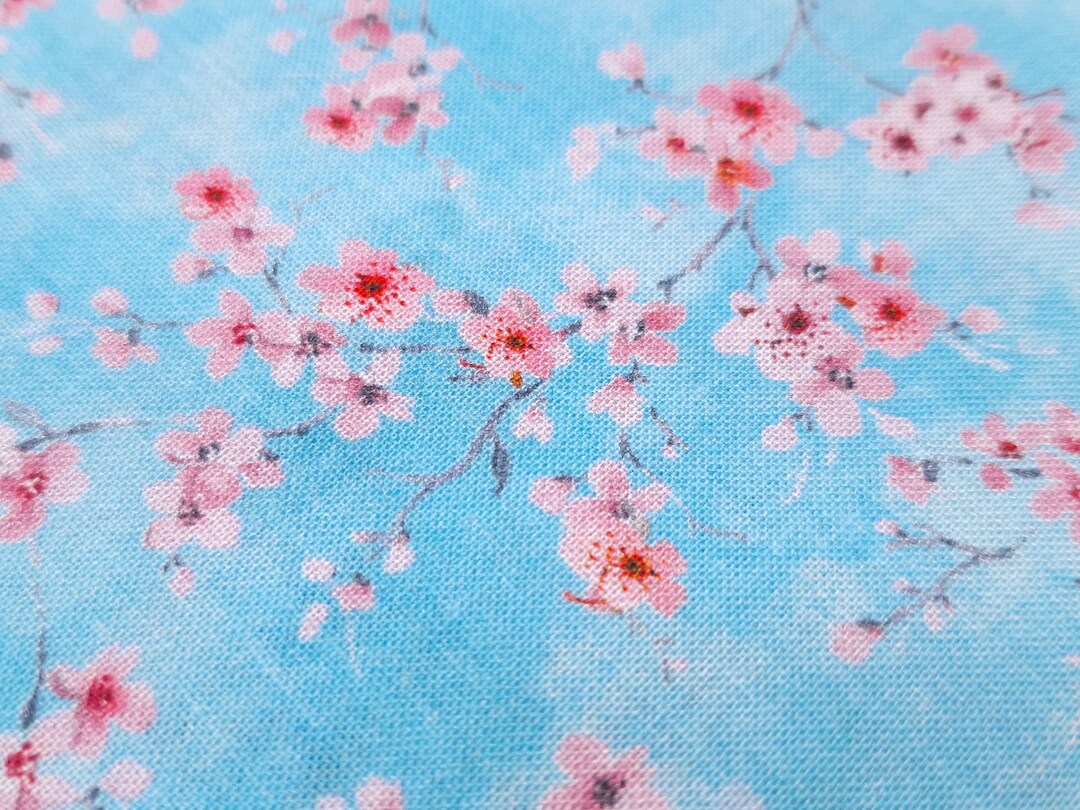 Cherry Blossoms Quilting Cotton Fabric FLEUR-CD2587 BLUE - Etsy