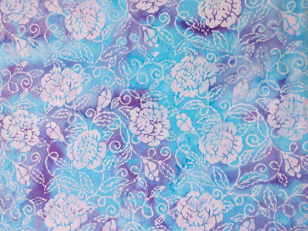 Rose Vine Batik Cyan Plum Cotton Fabric Batik by Mirah - Etsy