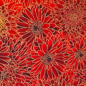 Orange Ombre Floral Gold Metallic Quilting Cotton Fabric Timeless ...