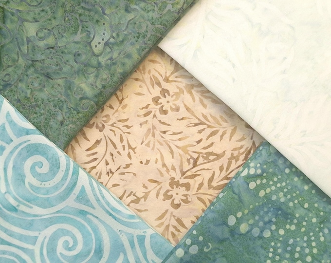 Surf & Sea Batik Curated 5 Fat Quarter Bundle Quilting Cotton Fabric ...