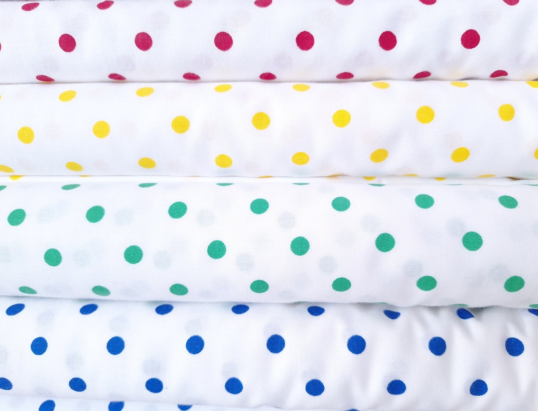 Polka Dot Quilting Cotton Fabric Blue Green Yellow Red Dots - Etsy