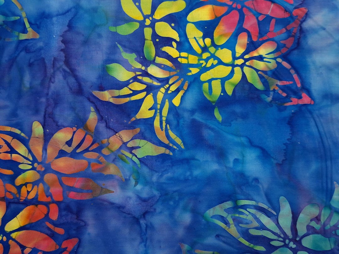 Hibiscus Stripe Hawaiian Batik Cotton Fabric Trans Pacific Turquoise ...