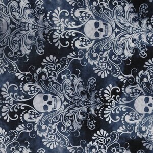 Scull Scroll Dark Blue-gray Quilting Cotton Fabric Timeless Treasures ...