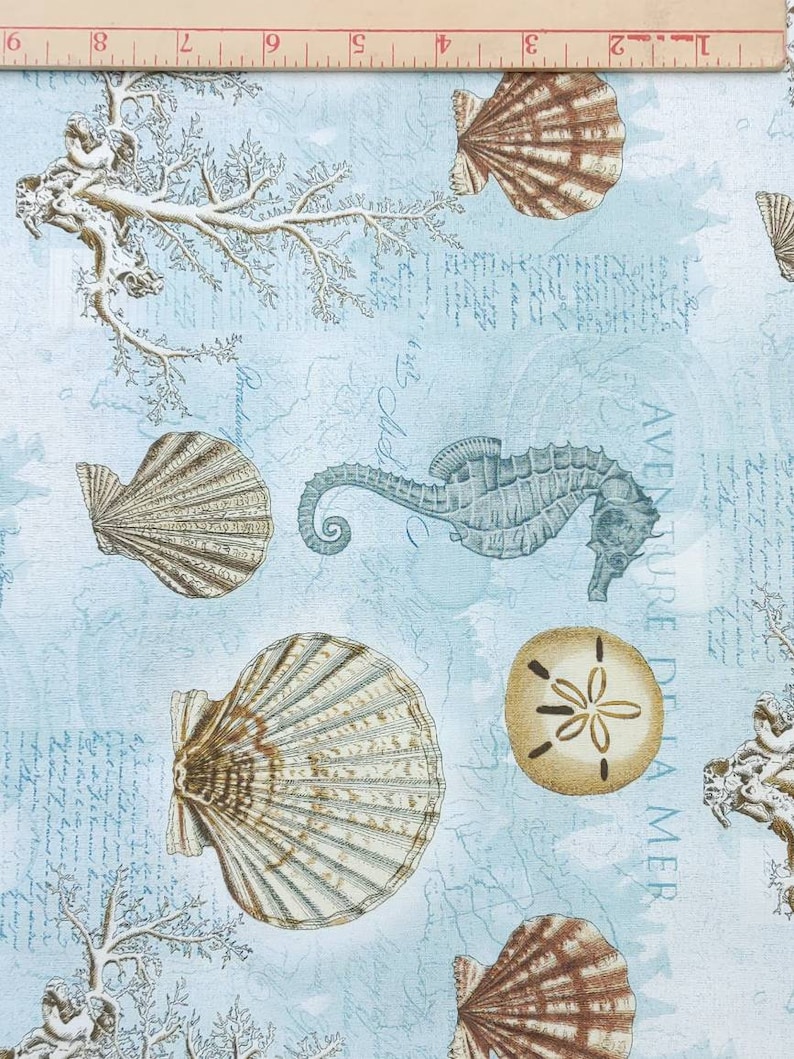 Blue Seashell Quilting Cotton Fabric David Textiles Ocean Life - Etsy