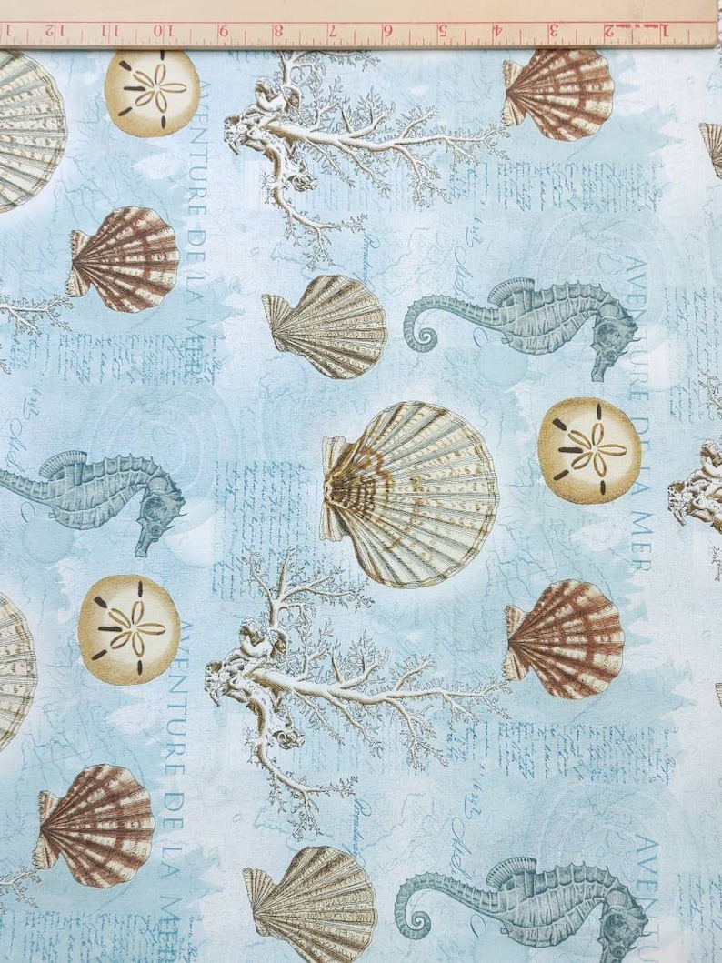 Blue Seashell Quilting Cotton Fabric David Textiles Ocean Life - Etsy