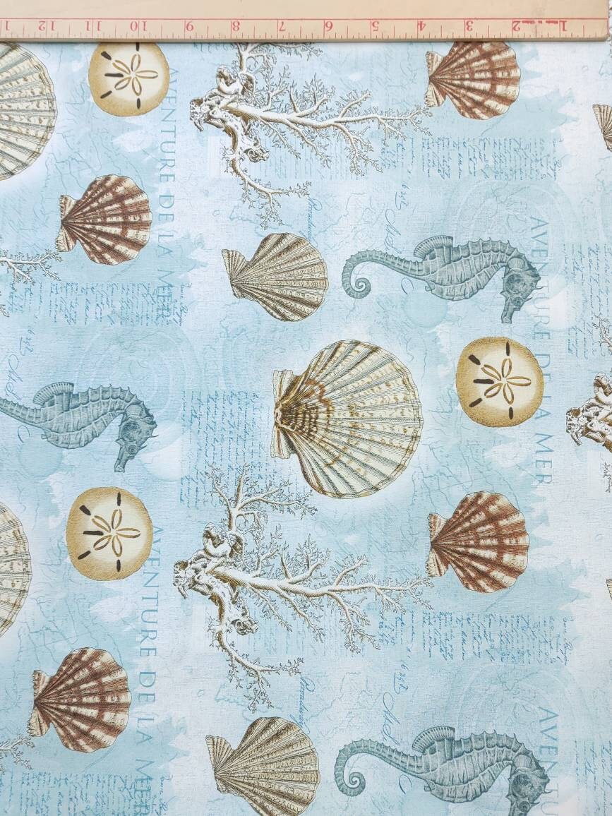 Blue Seashell Quilting Cotton Fabric David Textiles Ocean Life - Etsy