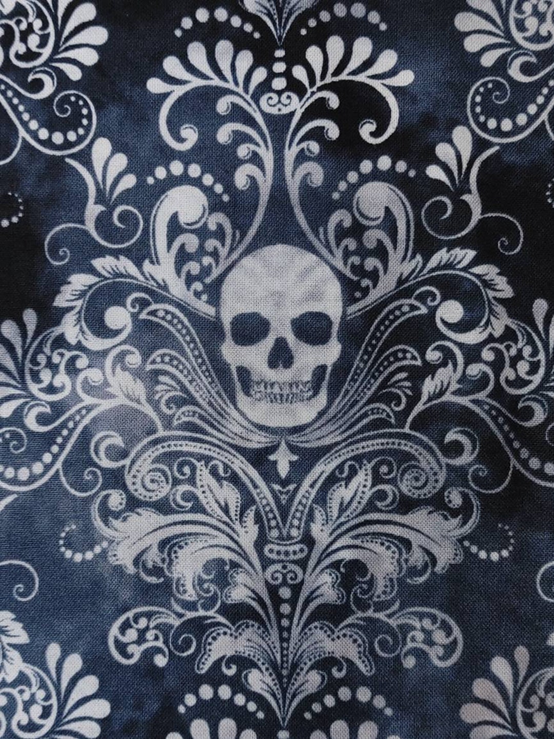 Scull Scroll Dark Blue-gray Quilting Cotton Fabric Timeless Treasures ...