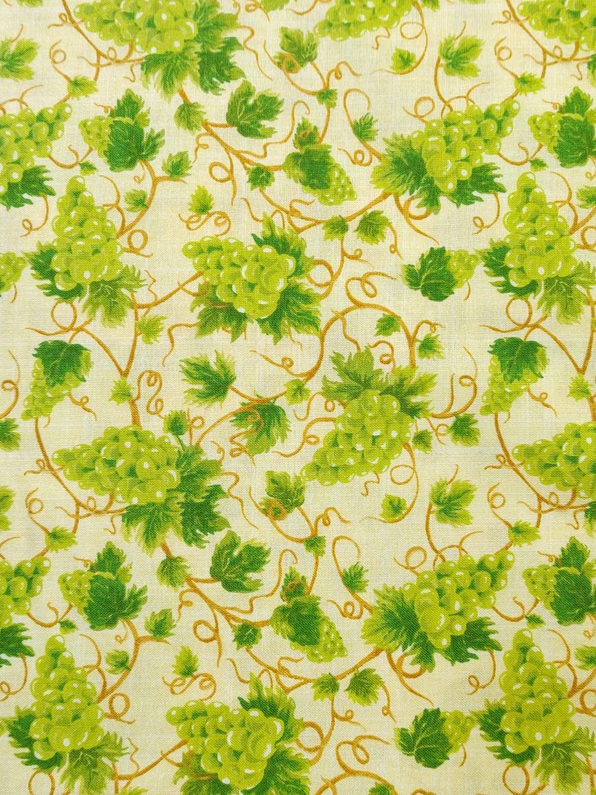Grape Vines Cream & Green Quilting Cotton Fabric Fresh Harvest Grapes ...