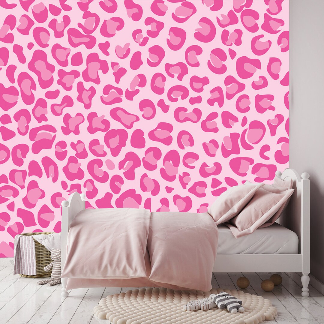Bright Pink Leopard Print Wallpaper Bedroom Mural - Etsy