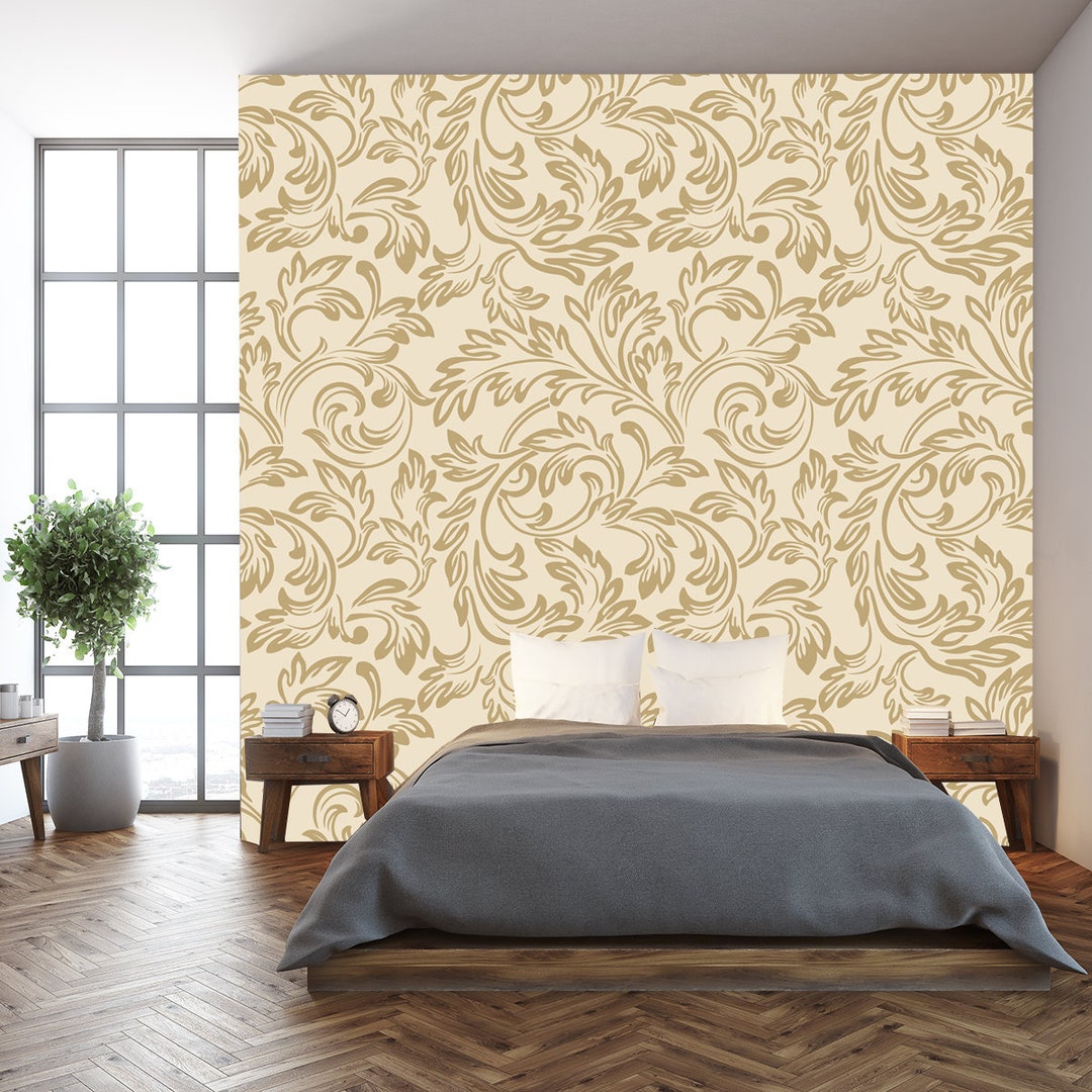 Baroque Wallpaper. Ornate Decorative Gold Leaves in Art Deco Style ...