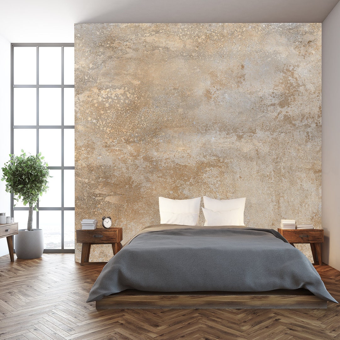 Tan Concrete Wall With Cracks and Scratches Wallpaper Bedroom Mural - Etsy