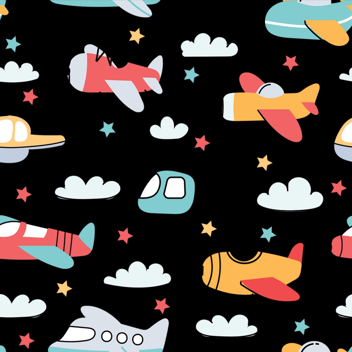 Cartoon Kids Airplane and Helicopter. Nursery Wallpaper With Fly Planes ...