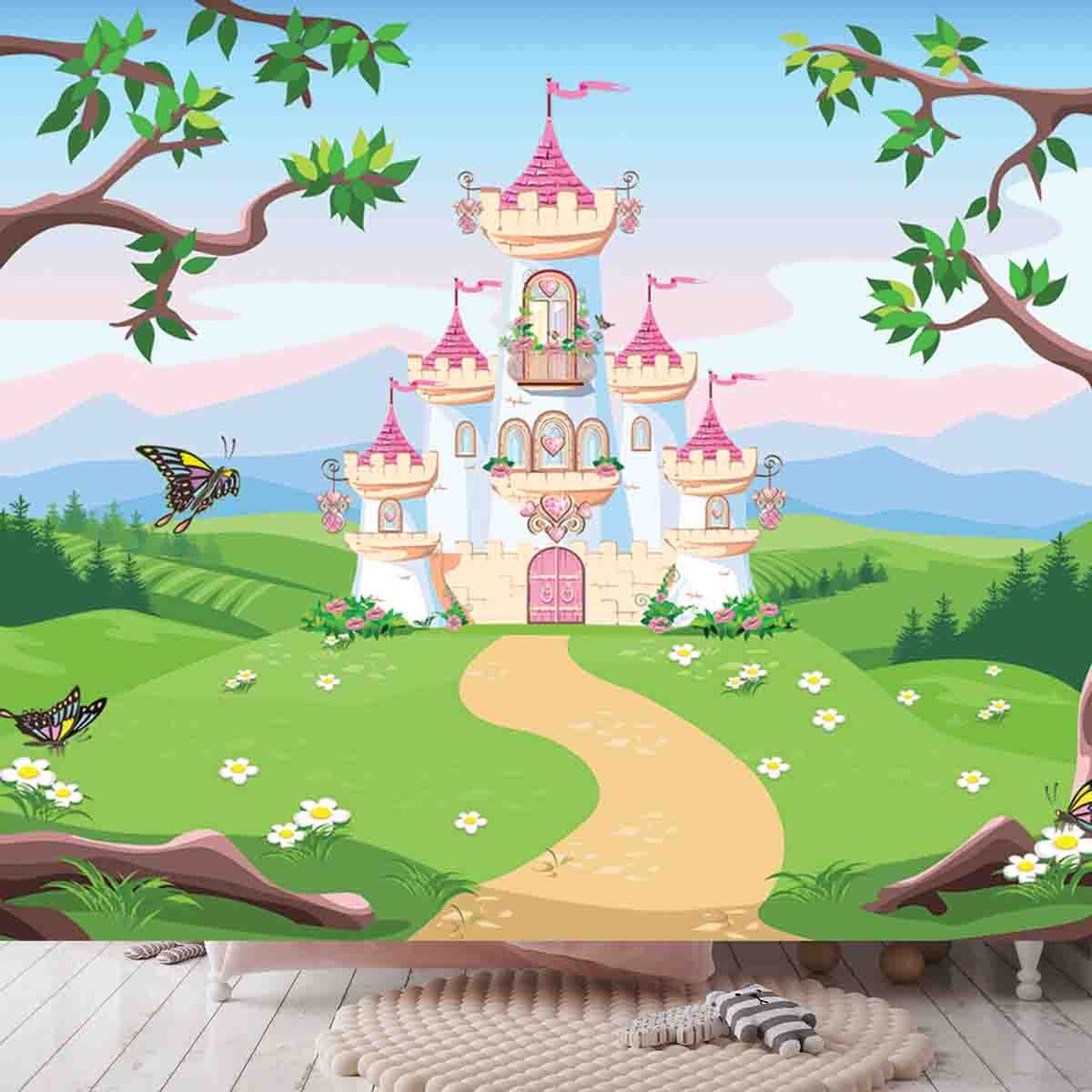 Girls Princess Castle in the Forest Wallpaper Bedroom Mural - Etsy