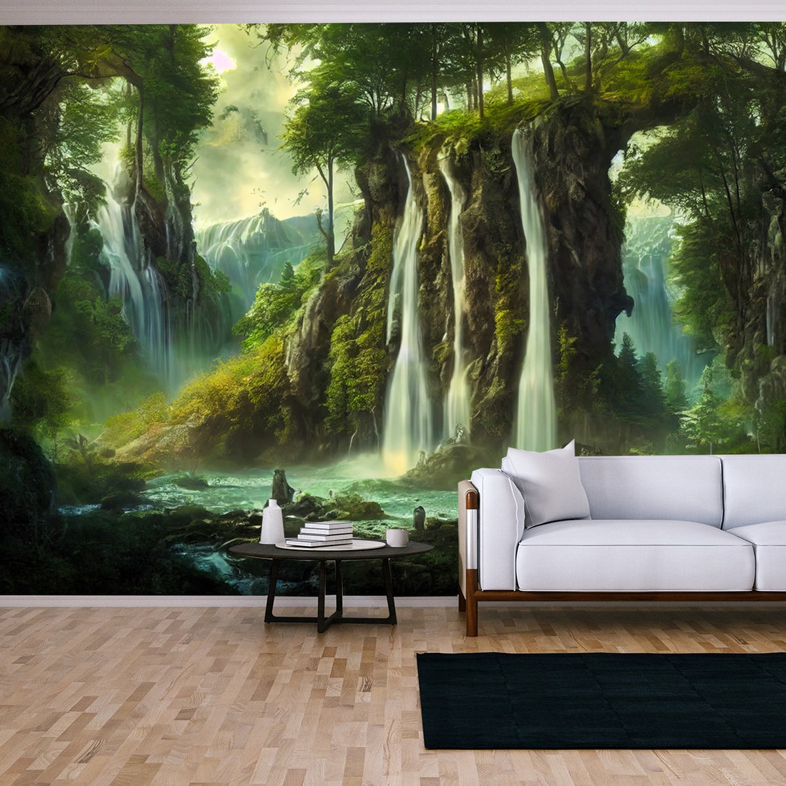 Fantasy Landscape With Waterfalls Falling From Hills Scenic - Etsy