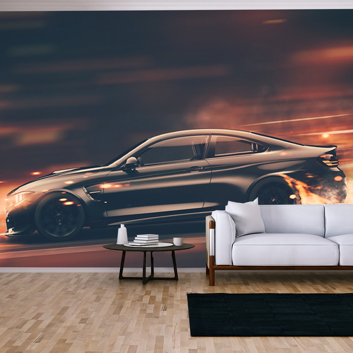 High Speed Black Sports Car Street Racer Concept Wallpaper Living Room ...