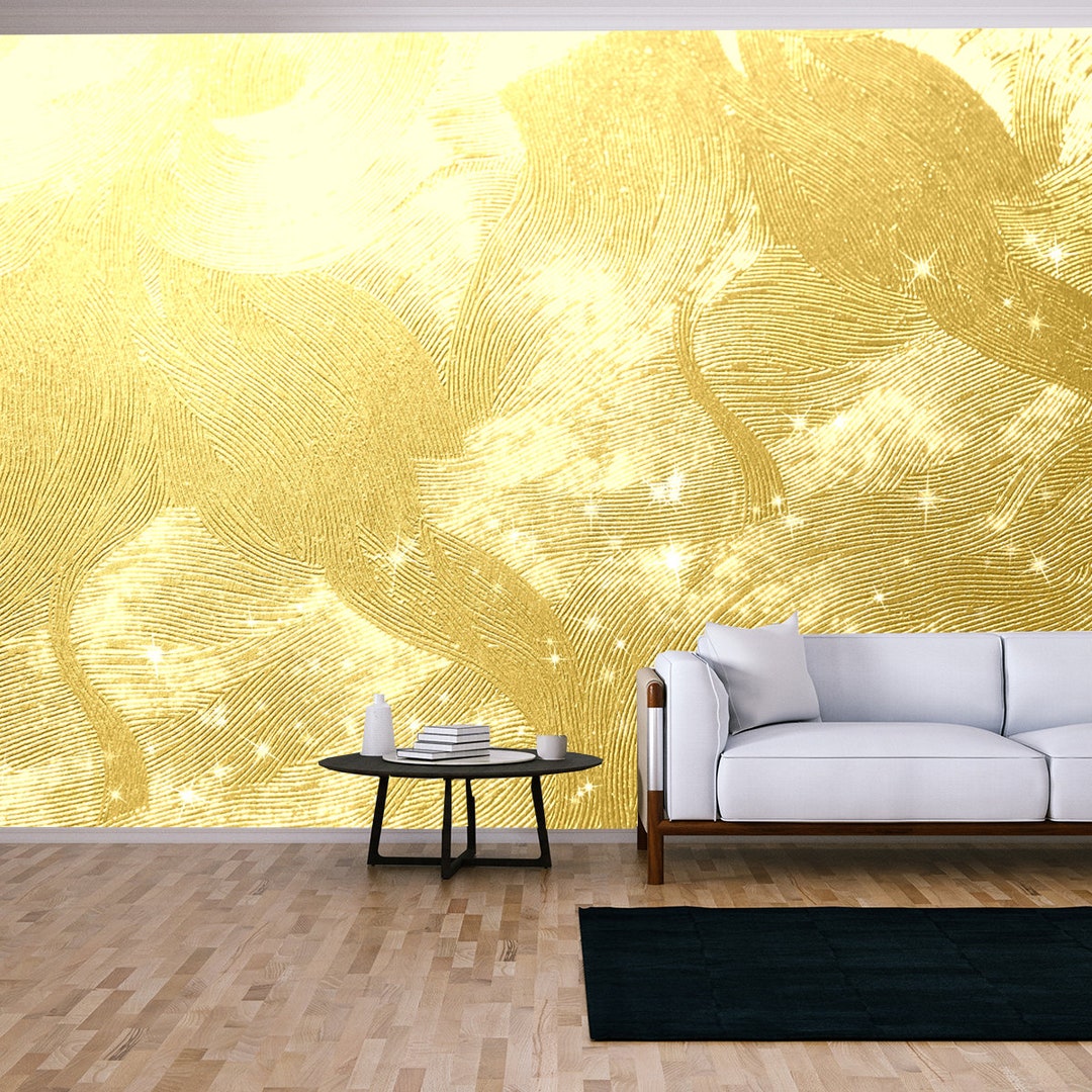 Golden Japanese Paper and Light Background Wallpaper Living Room Mural ...