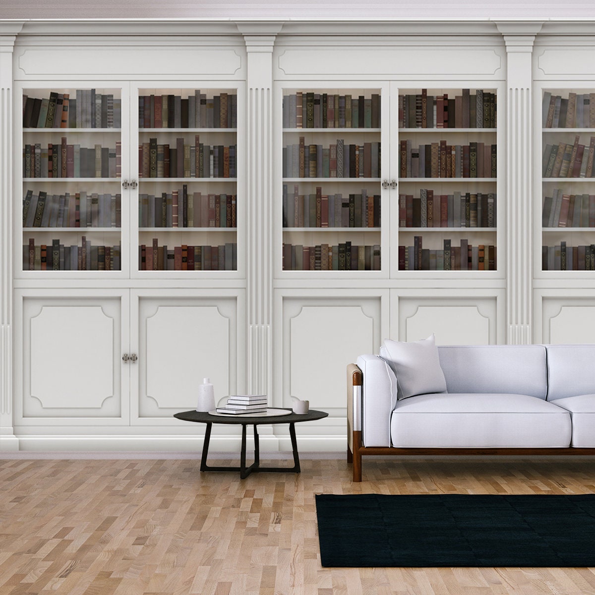 White Bookshelf Background. Library in the Romanesque Style Wallpaper ...