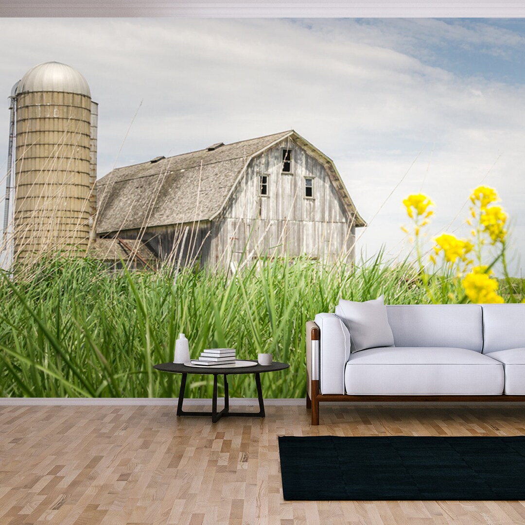 Beautiful Field Photo With Rustic Barn Resting in a Field of Grass ...
